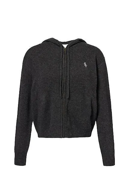 SPORTY & RICH Embroidered Cashmere-and-wool Hoodie - Dark Grey