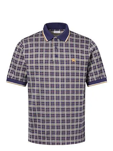 Burberry Pelham Check Knit Polo Shirt - Pilot Blue Ip Check