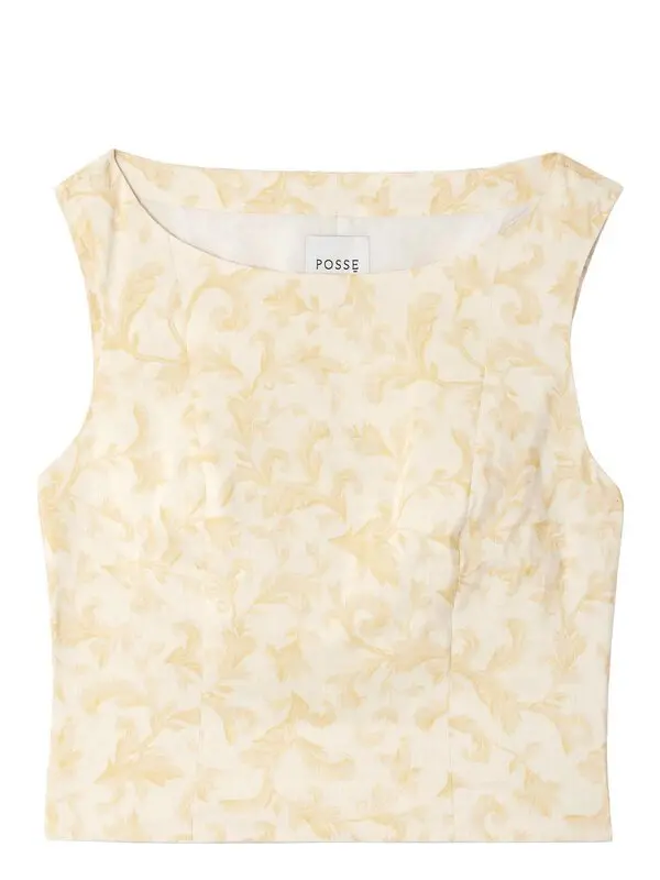 Posse Isla Floral-print Linen And Silk-blend Top - Pastel Yellow