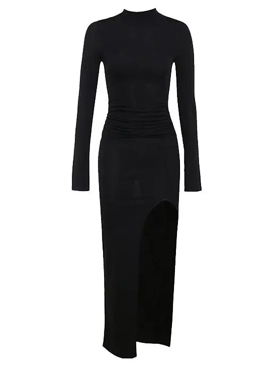 House Of Cb Long-sleeved Knitted Maxi Dress - Black