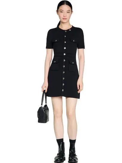 Sandro Button-up Knit Mini Dress - Black