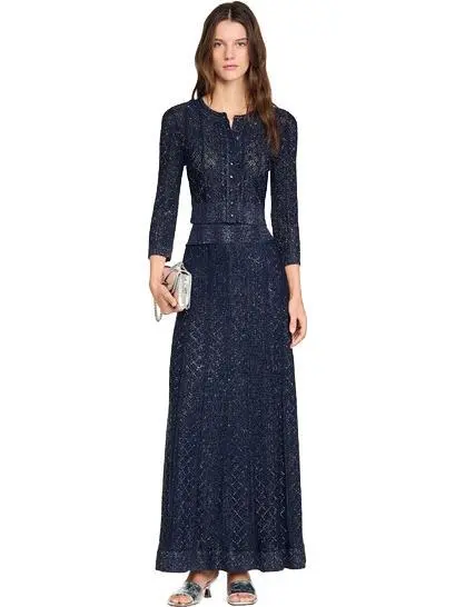 Sandro Rhinestone Knit Maxi Skirt - Blue / Navy