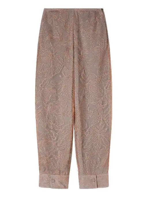 Emporio Armani Tulle Trousers With Floral Lurex Embroidery - Brown / Neutral