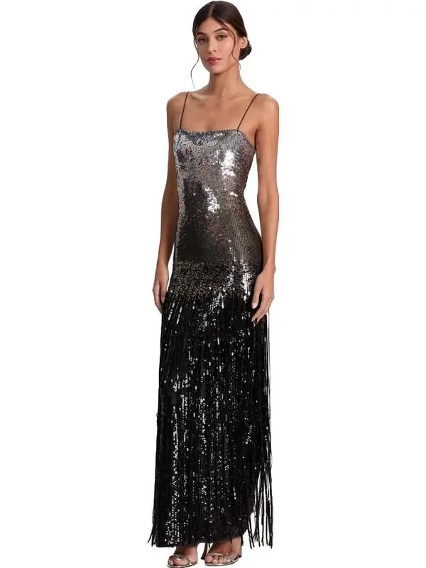 Alice + Olivia Fifi Embellished Gown - Silver