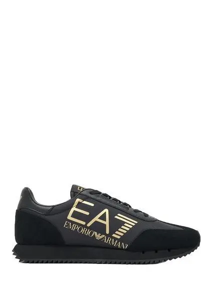Emporio Armani Ea7 Fabric Sneakers With Leather Details - Black