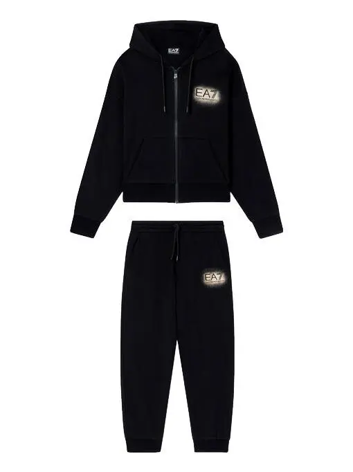 EA7 Cotton-blend Tracksuit With Hood - Black