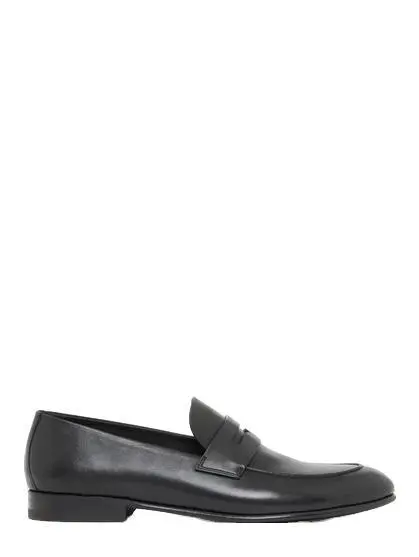 Giorgio Armani Classic Calf Leather Penny Loafers - Black