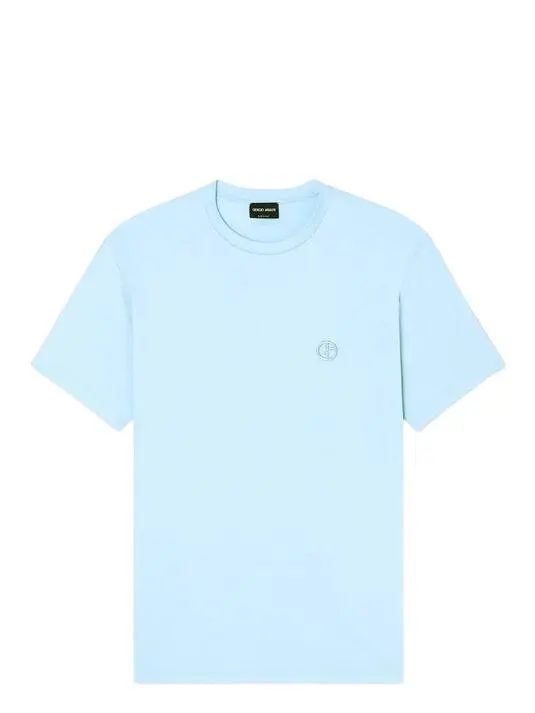 Giorgio Armani Cotton-interlock T-shirt With Embroidered Logo - Blue