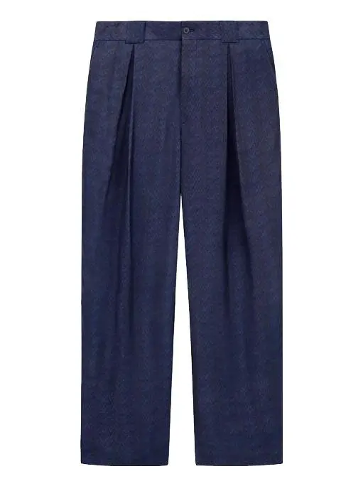 Giorgio Armani Viscose Chevron Pleated Trousers - Navy
