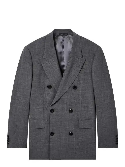 Emporio Armani Double-breasted Jacket In Stretch Wool Canvas - Natural