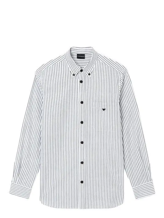 Emporio Armani Striped Yarn-dyed Fabric Button-down Shirt - Blue