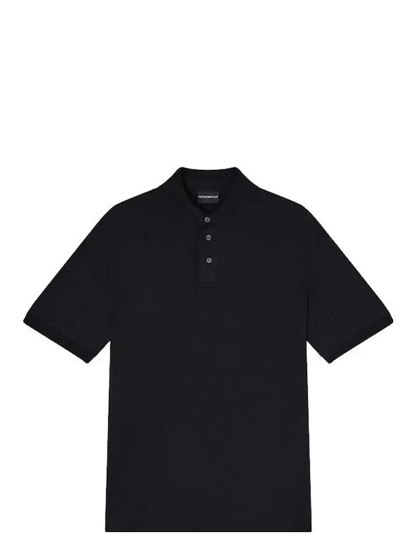 Emporio Armani Jacquard Jersey Polo Shirt With An Intarsia Effect - Navy