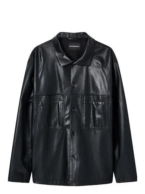Emporio Armani Ultra-light Lambskin Nappa Leather Shirt Jacket - Black