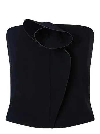 Giorgio Armani Silk Cady Bustier Top With Rose Detail - Black