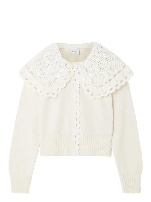 Erdem Convertible Merino Wool-blend Cardigan With Crochet Collar - White