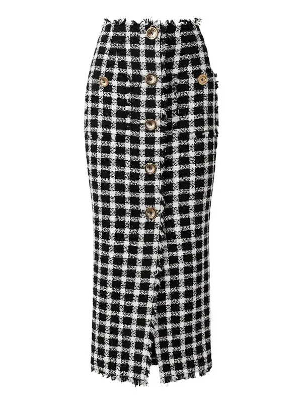 Balmain Checked Cotton-blend Tweed Midi Skirt - White