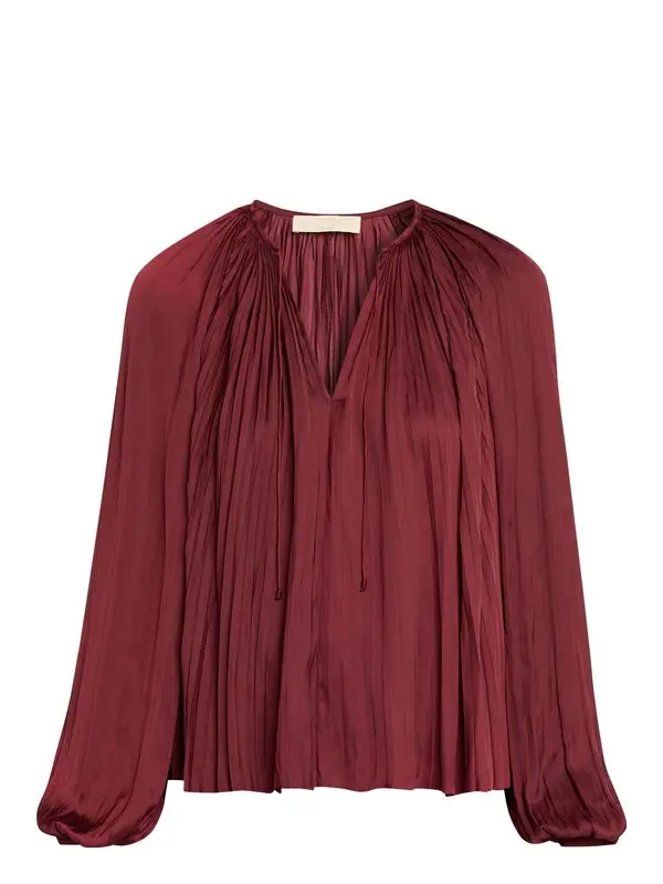 Ulla Johnson Electra Pleated Satin Blouse - Claret