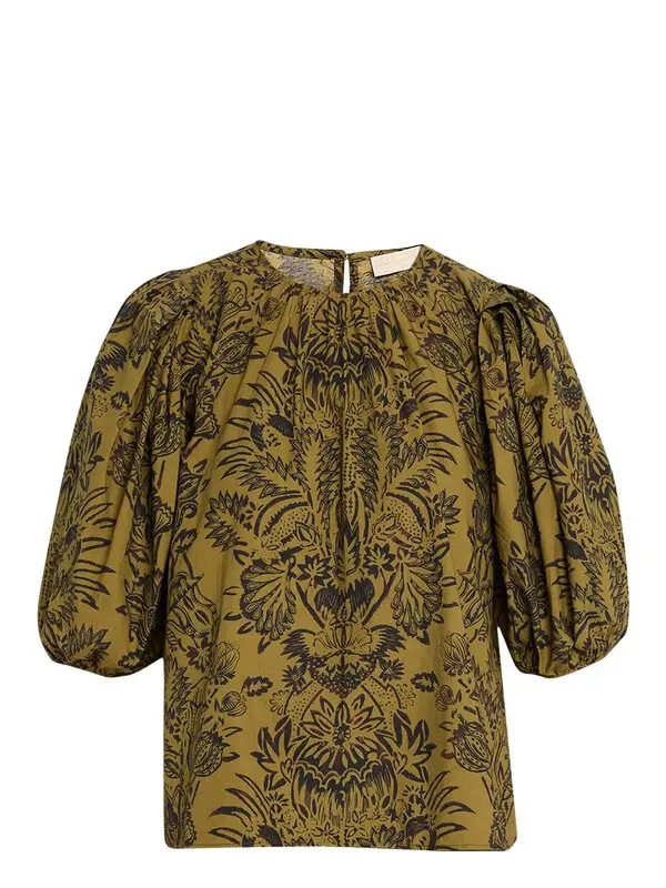 Ulla Johnson Frantiska Floral Poplin Blouse - Olive Floral
