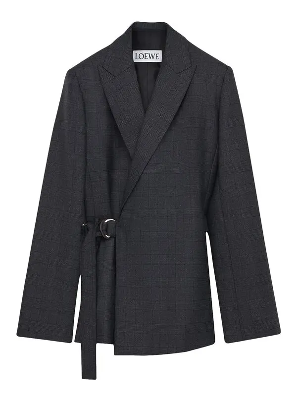 Loewe Plaid Draped Blazer - Dark Gray
