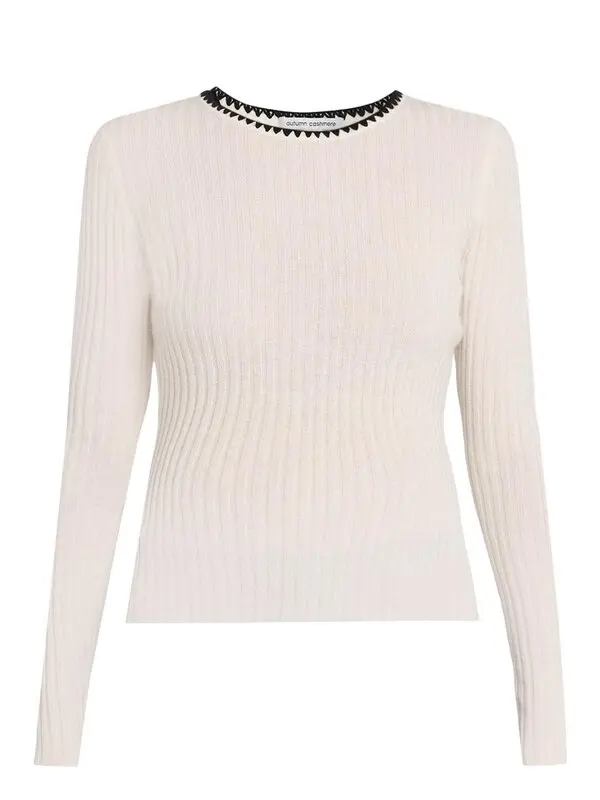 Autumn Cashmere Embroidered Rib Knit Cashmere Sweater - Chalk/blac