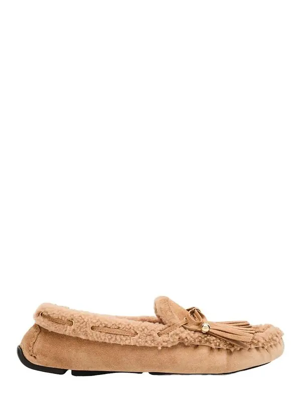 JIMMY CHOO Manon Velvet & Suede Shearling Loafers - Toffee