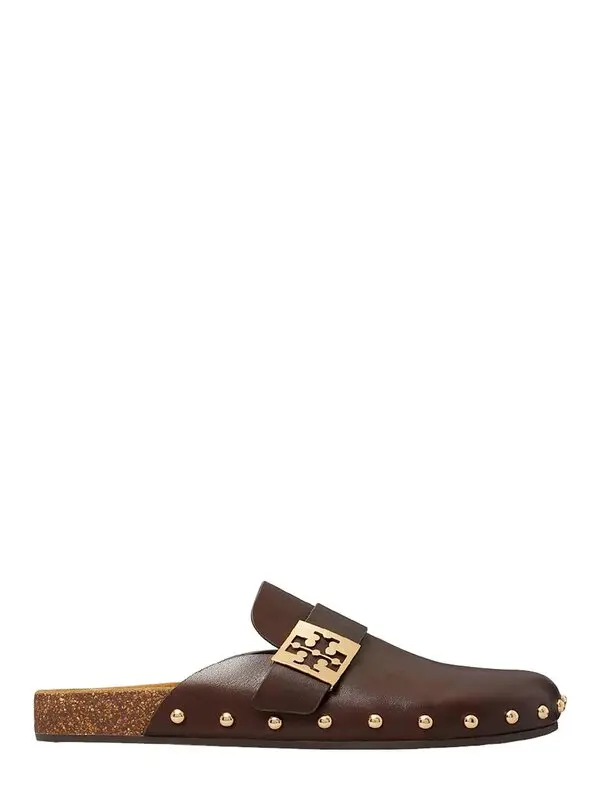Tory Burch Mellow Leather Buckle Slide Mules - Mocha