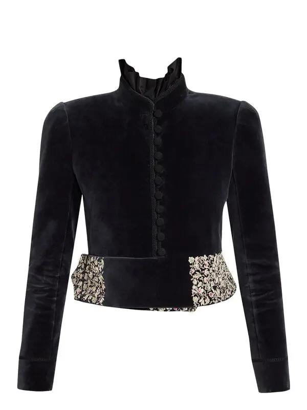 Chloé Spencer Embroidered-belt Velvet Crop Jacket - Ash Black