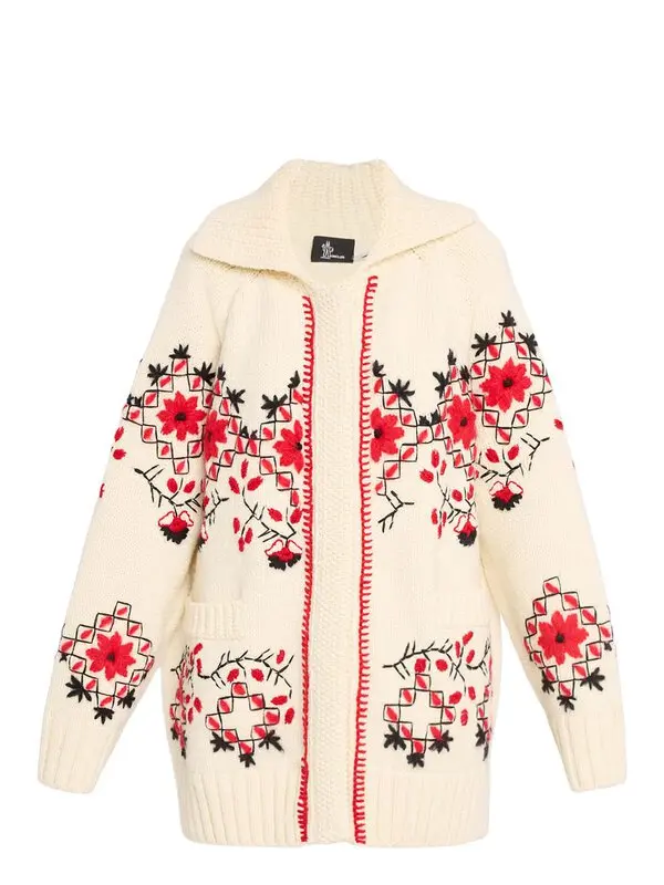 Moncler Embroidered Chunky Knit Cardigan - Whtred