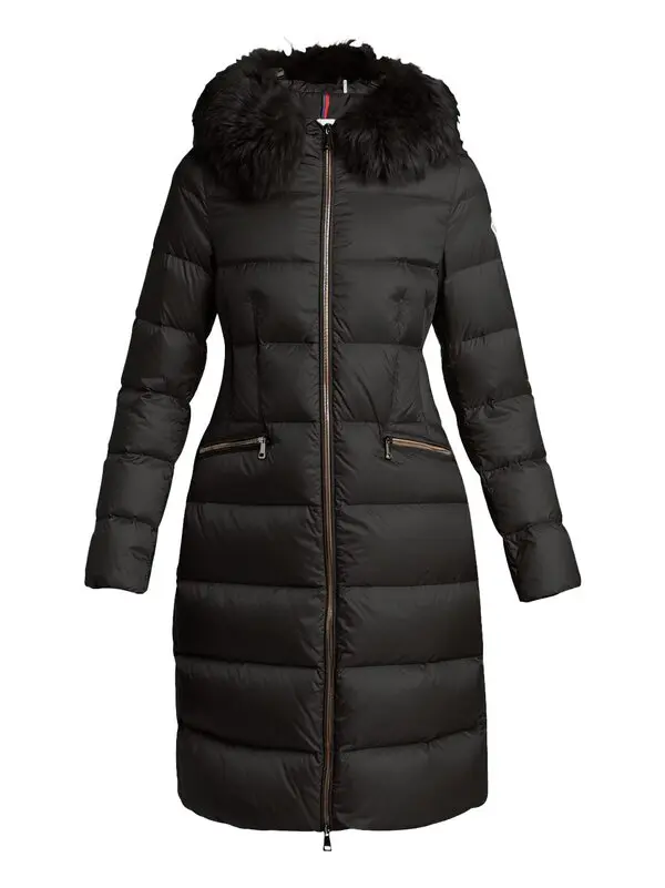 Moncler Boedic Long Down Coat With Shearling Trim - Black
