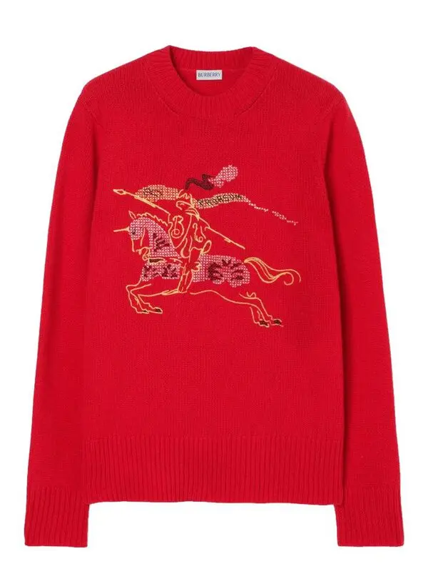 Burberry Cross-stitch Equestrian Knight Wool Cashmere Sweater - Crayon Red