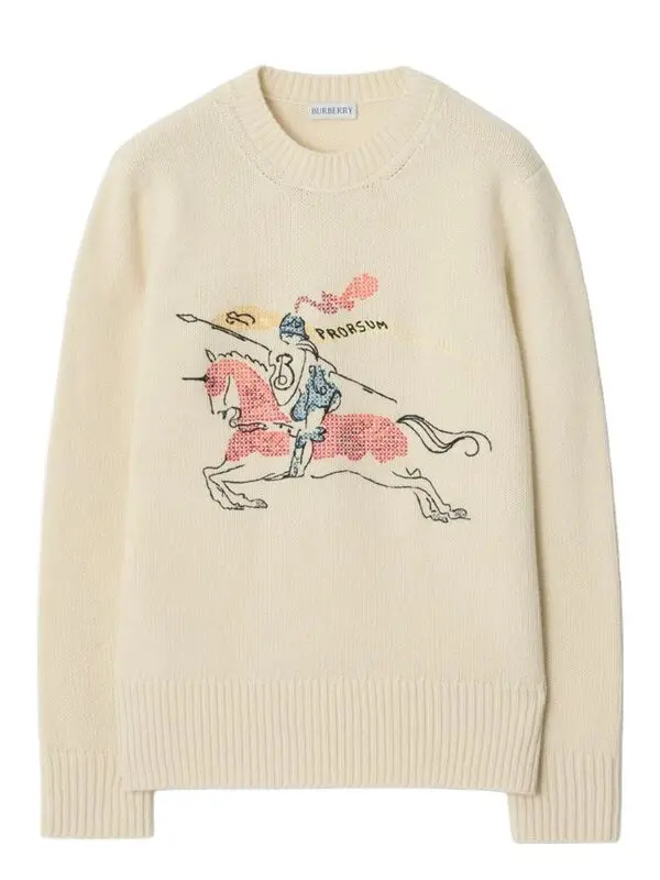 Burberry Cross-stitch Equestrian Knight Wool Cashmere Sweater - Tundra Beige