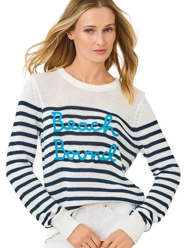 Lilly Pulitzer® Kelsa Embroidered Crew Neck Sweater - Coconut Beach Bound Embroidery
