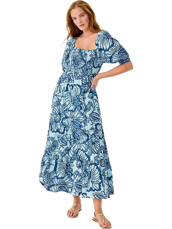 Lilly Pulitzer® Hadly Short Sleeve Smocked Dress - Starlight Navy Proud As A Peacock Stripe