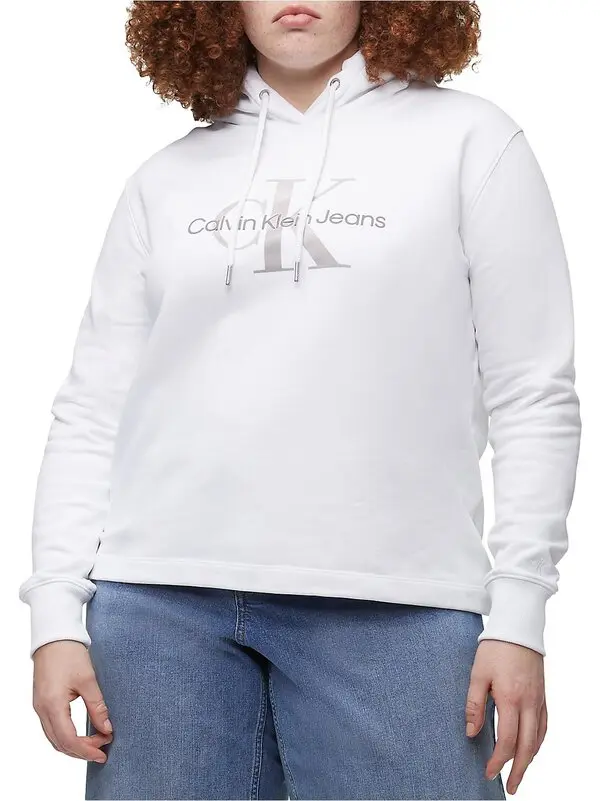Calvin Klein Metallic Monologo Hoodie - Bright White