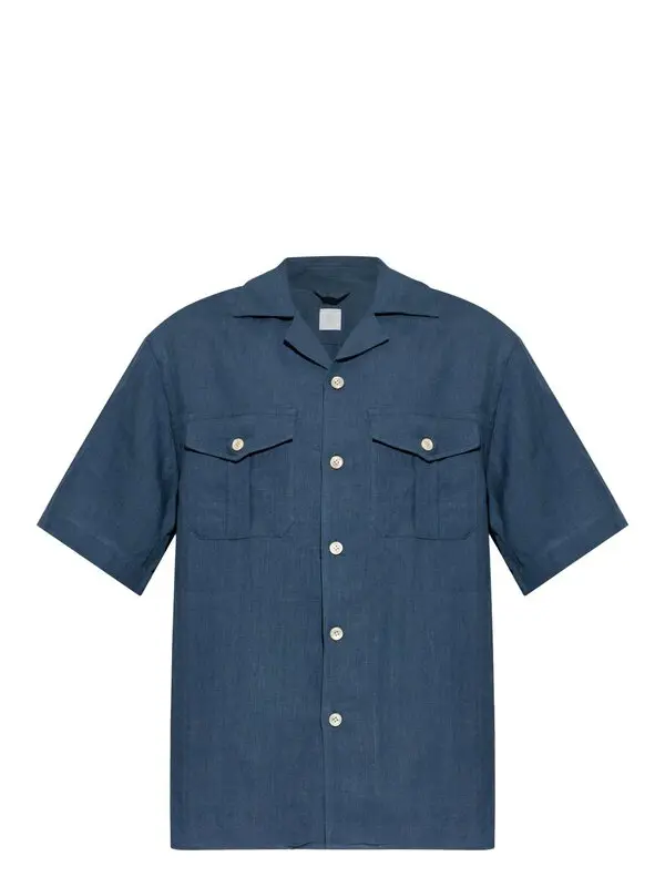 Eleventy Linen Shirt With Pockets - Navy Blue