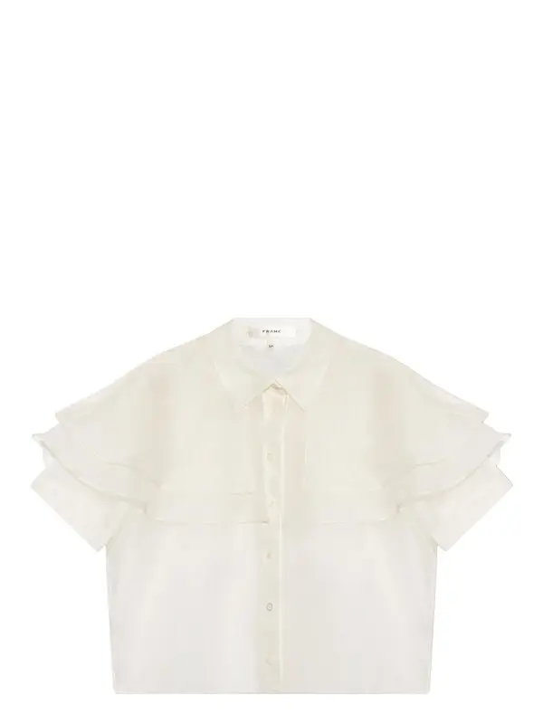 FRAME Silk Ruffle Top - Cream