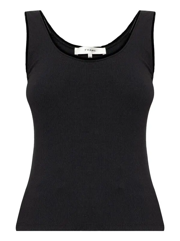 FRAME Ribbed Knit Strap Top - Black
