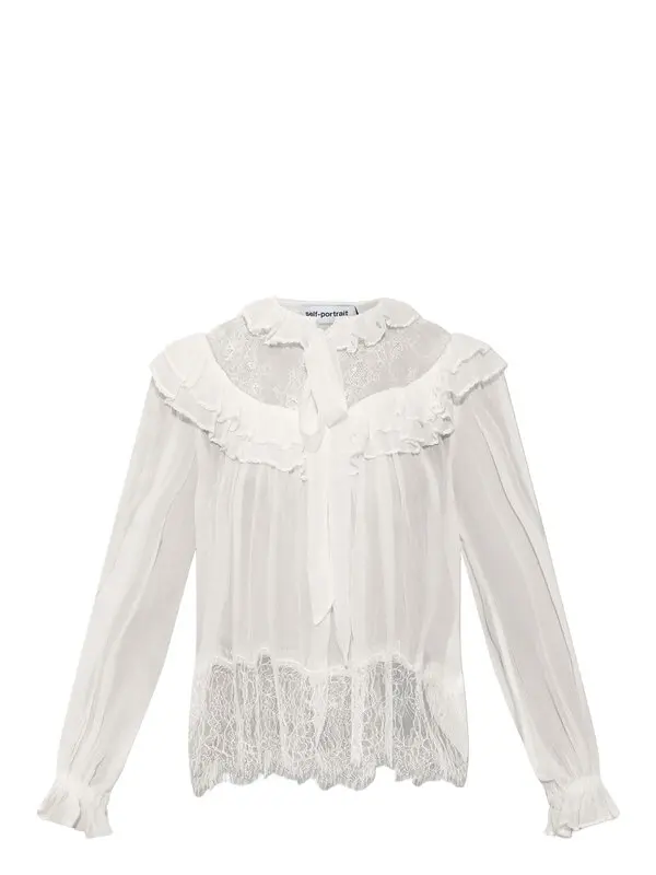 SELF-PORTRAIT Lace Trimmed Shirt - White