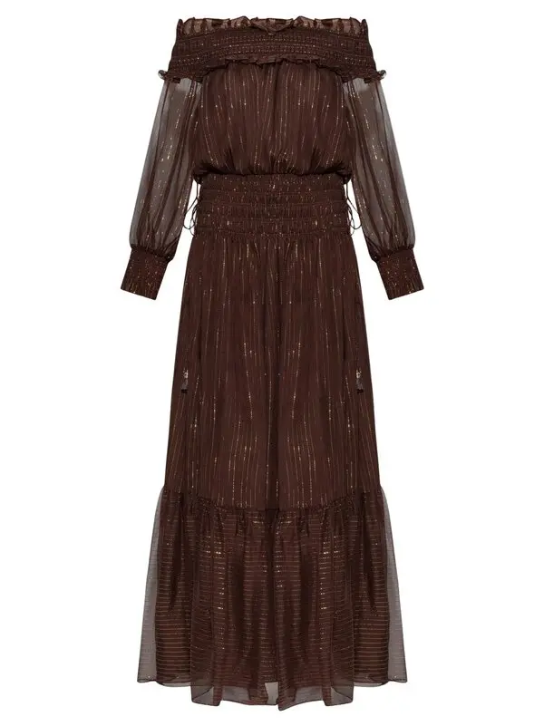 SELF-PORTRAIT Lurex Thread Dress - Brown