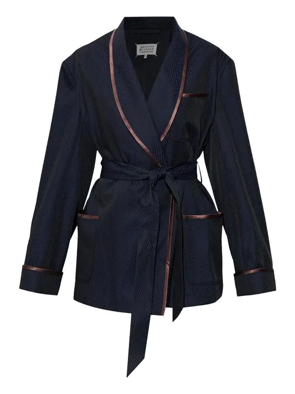 MAISON MARGIELA Belted Blazer With Trim Detail - Navy Blue