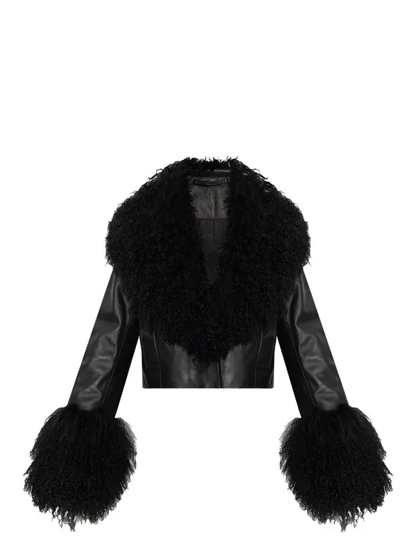 STAND STUDIO Leather Jacket With Fur Trim - Black