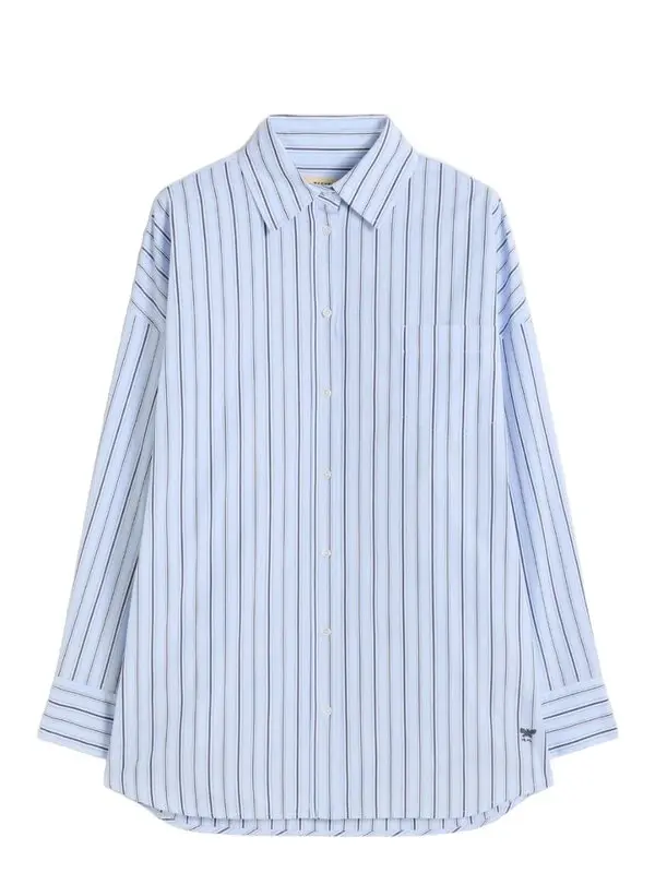 Max Mara Oversized Striped Cotton Shirt With Butterfly Embroidery - Light Blue