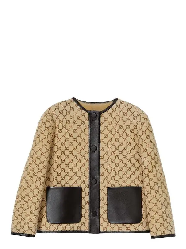 Gucci Printed Gg Shearling Jacket - Beige