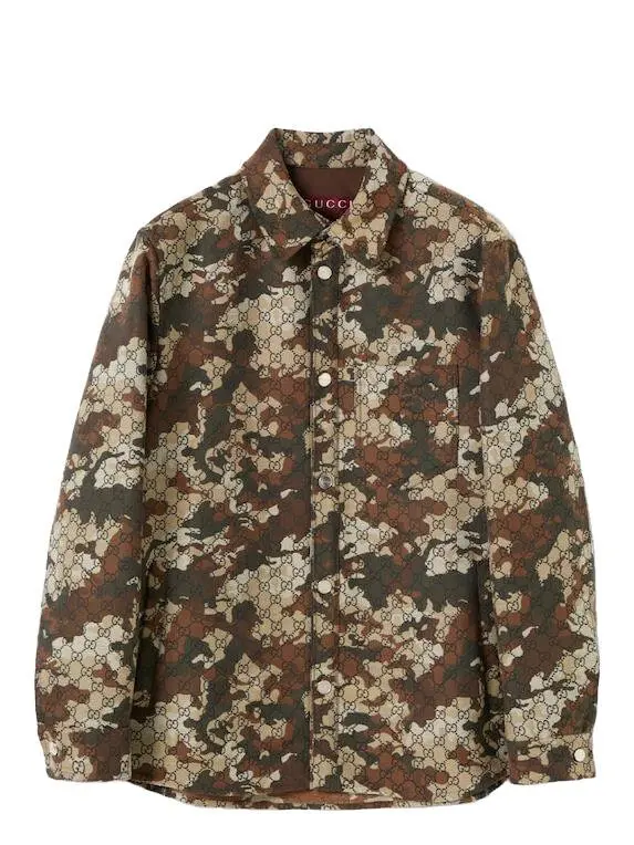 Gucci Gg Marbled Cotton Denim Jacquard Shirt - Green