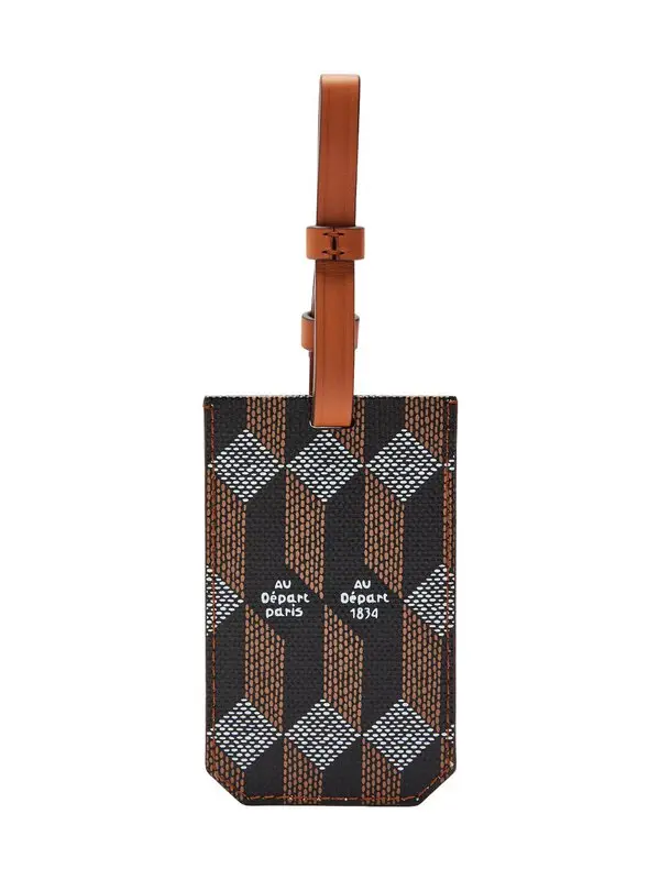 AU DEPART Printed Leather Luggage Tag - Brown