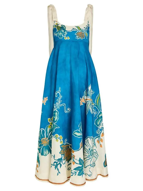 ALEMAIS Floral-print Linen Maxi Dress - Blue