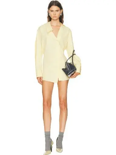 Attico Asymmetrical Shirt Mini Dress - Pale Yellow