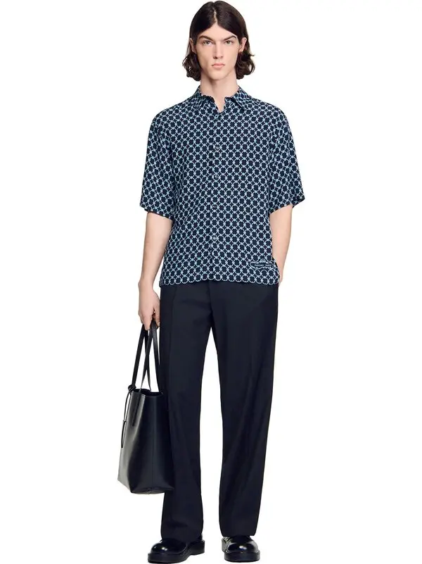 Sandro Link Print Loose-fit Shirt - Navy Blue