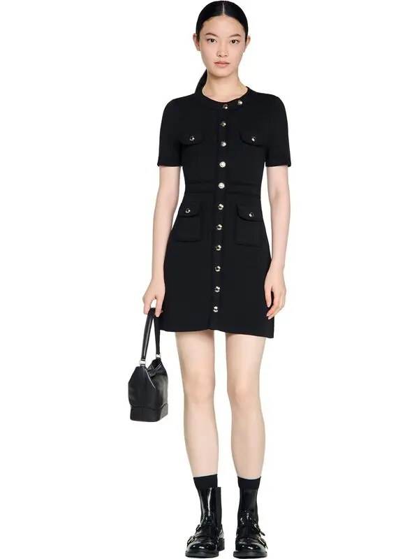 Sandro Button-up Knit Mini Dress - Black