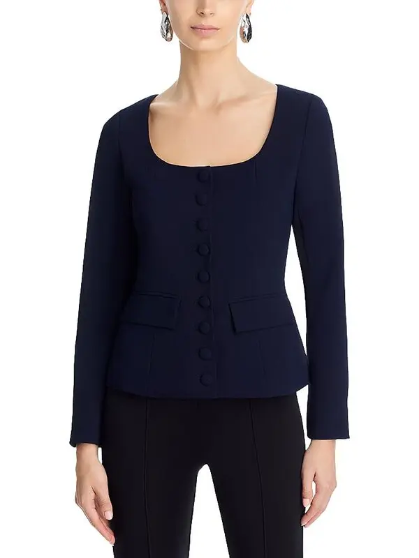 Aqua Scoop Neck Button Front Blazer - Dark Navy